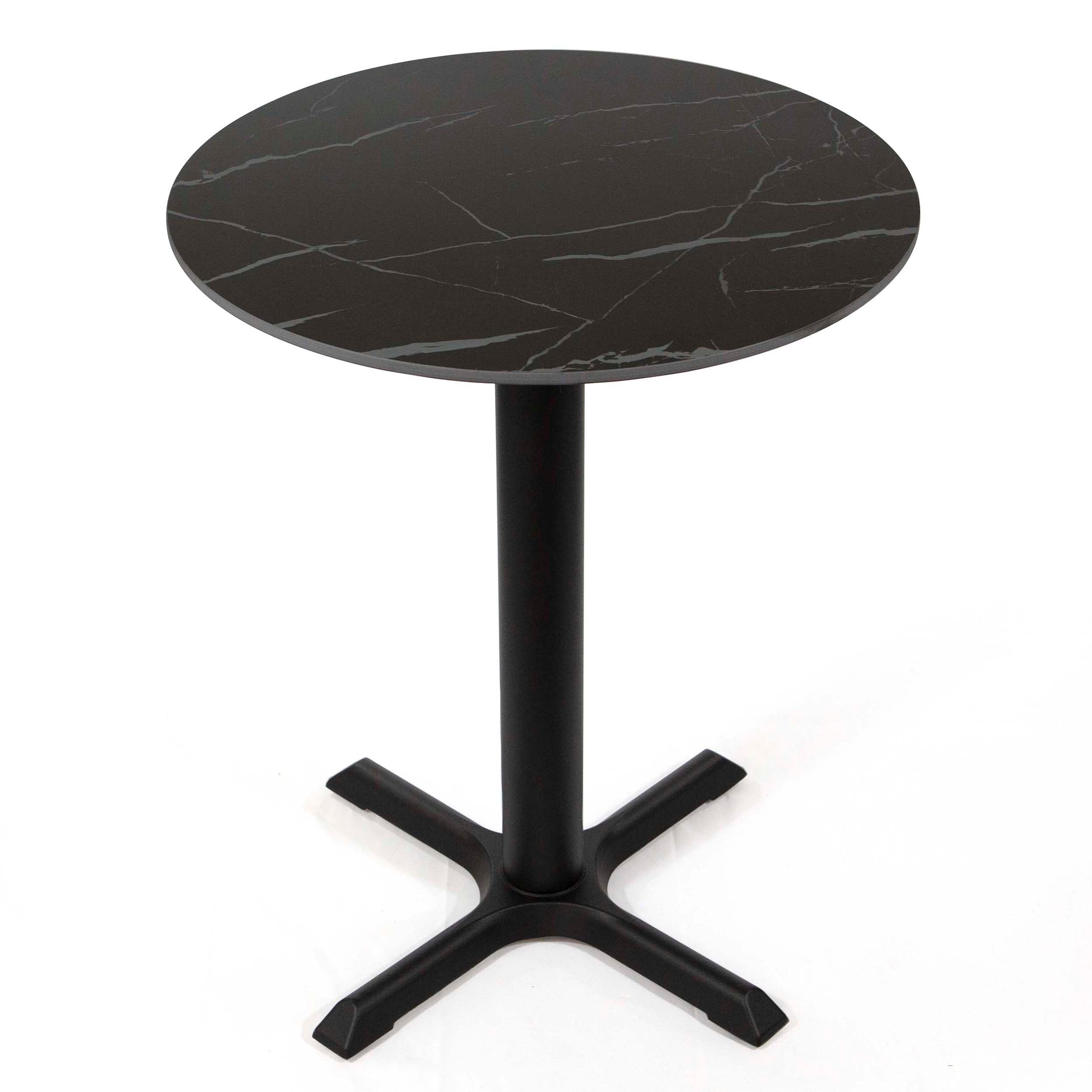 24" Round Sintered Stone Restaurant Cafe Table, Black Color Gray Veins ...
