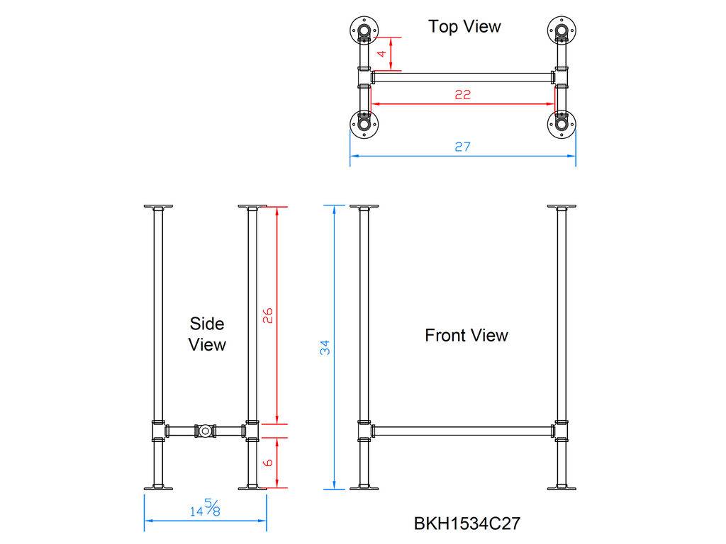H34" x W15", Pipe Table Legs for Sofa or Console Table, 1 Set, #BKH153 ...