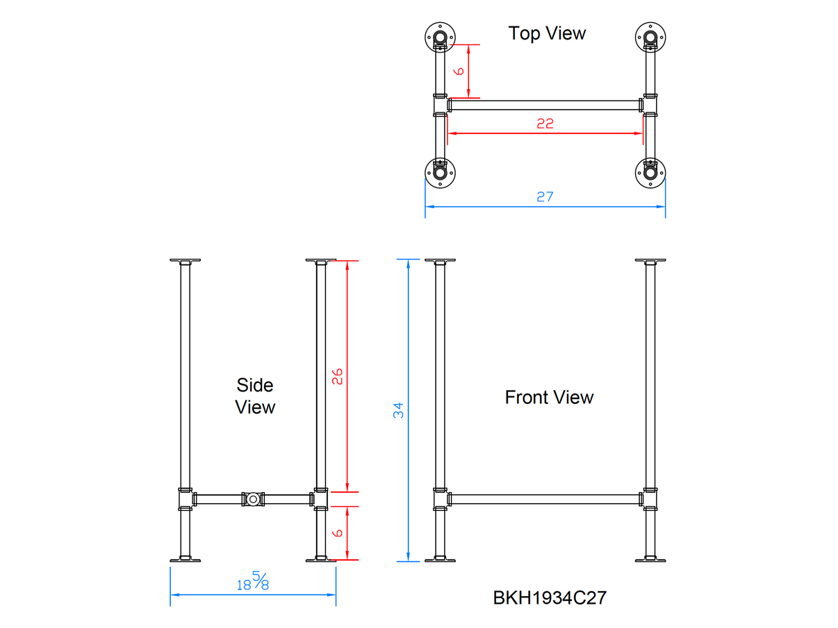 H34" x W19", Pipe Table Legs for Counter Height Desk, 1 Set, #BKH1934C ...