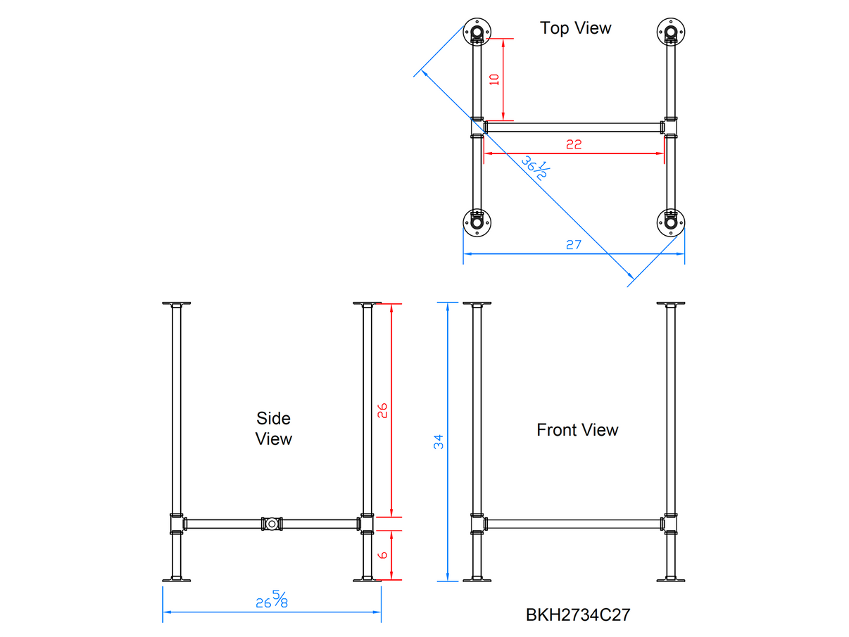 H34" x W27", Pipe Table Legs for Counter Height Dining Table, 1 Set ...